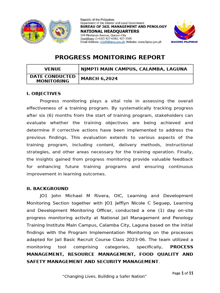 Progress Report of JBRC Classes Njmpti Main Campus | PDF