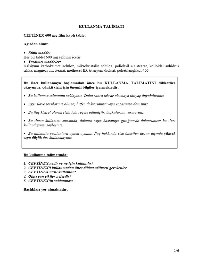 Ceftinex 600 MG Film Kapli Tablet KT | PDF