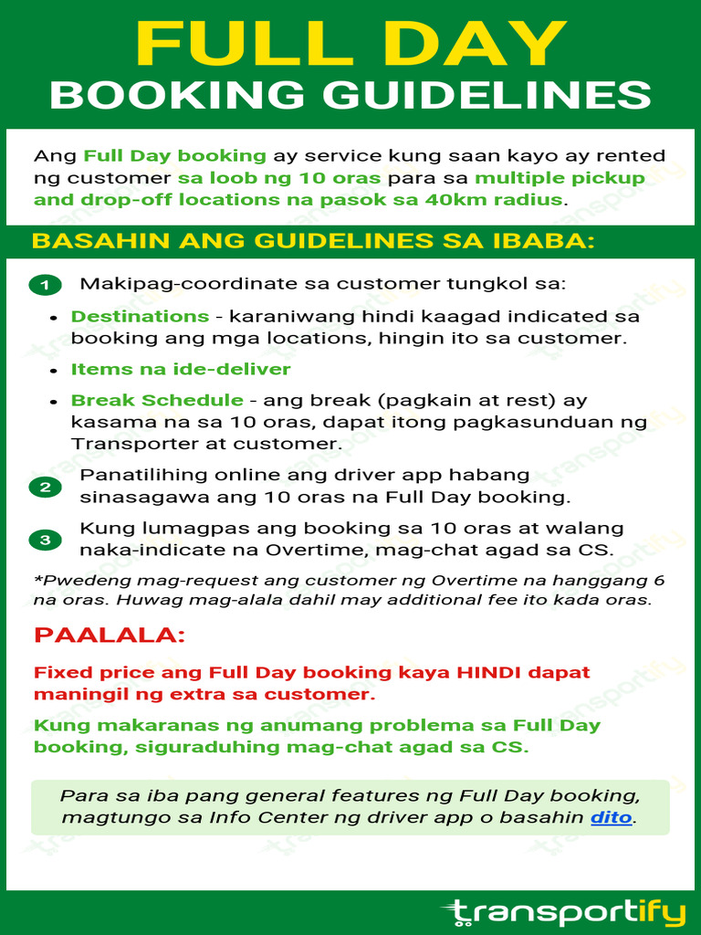 Full Day Booking Guidelines | PDF