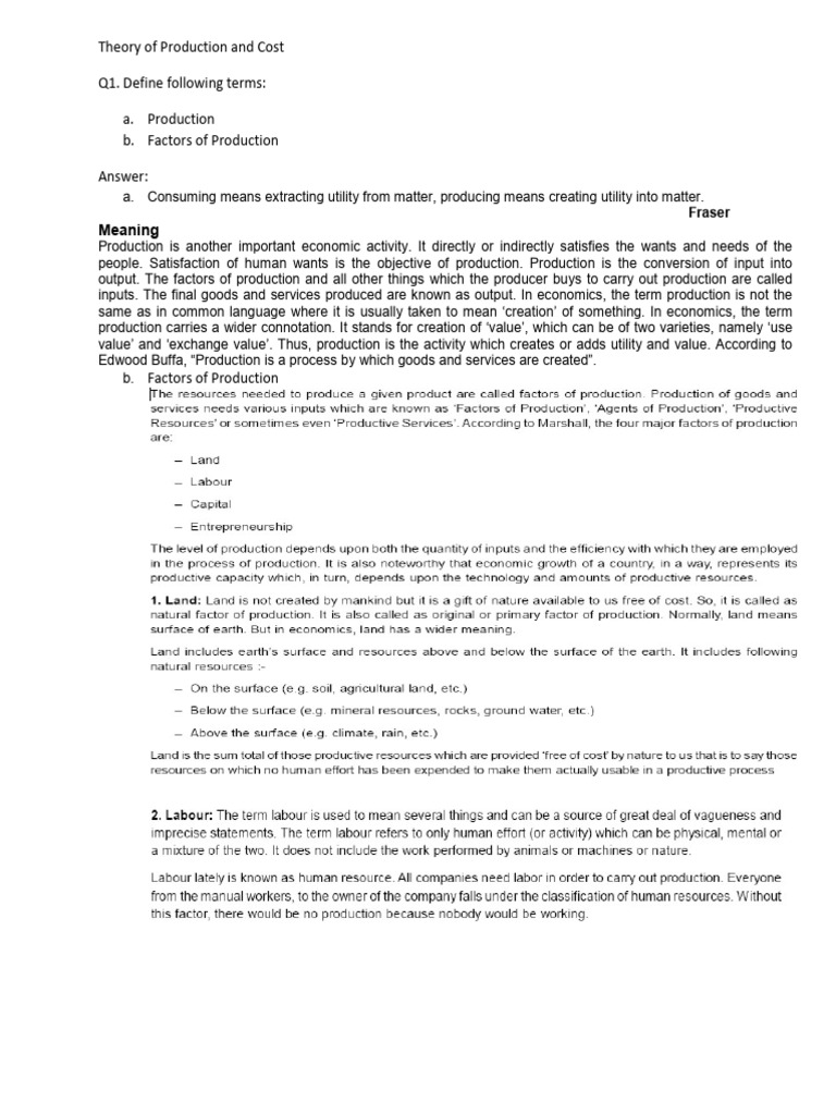 Unit III Theory of Production and Cost | PDF | Production Function ...