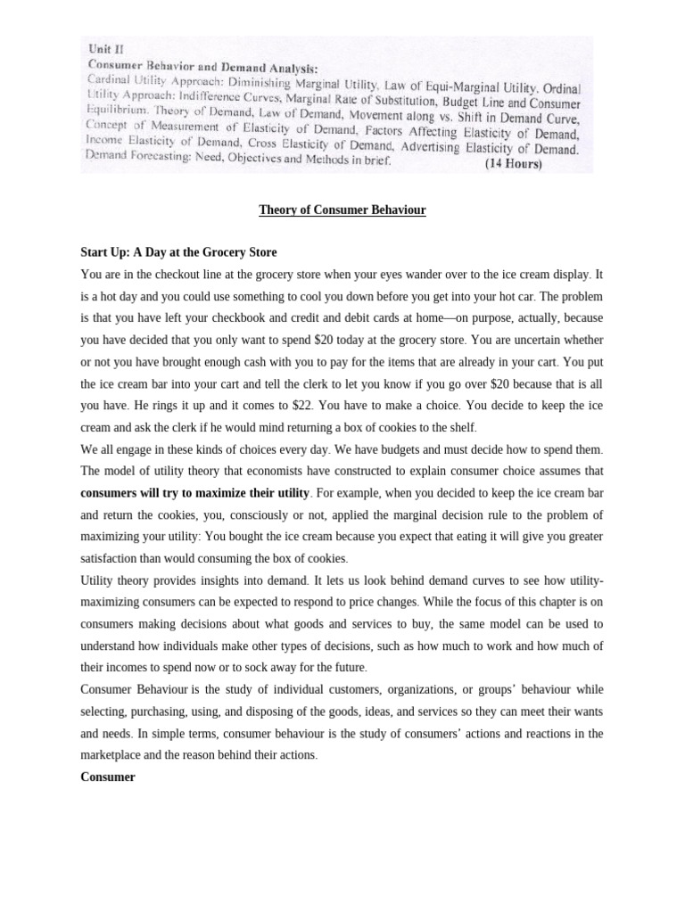 Unit 2 Theory of Consumer Behaviour | PDF | Utility | Marginal Utility