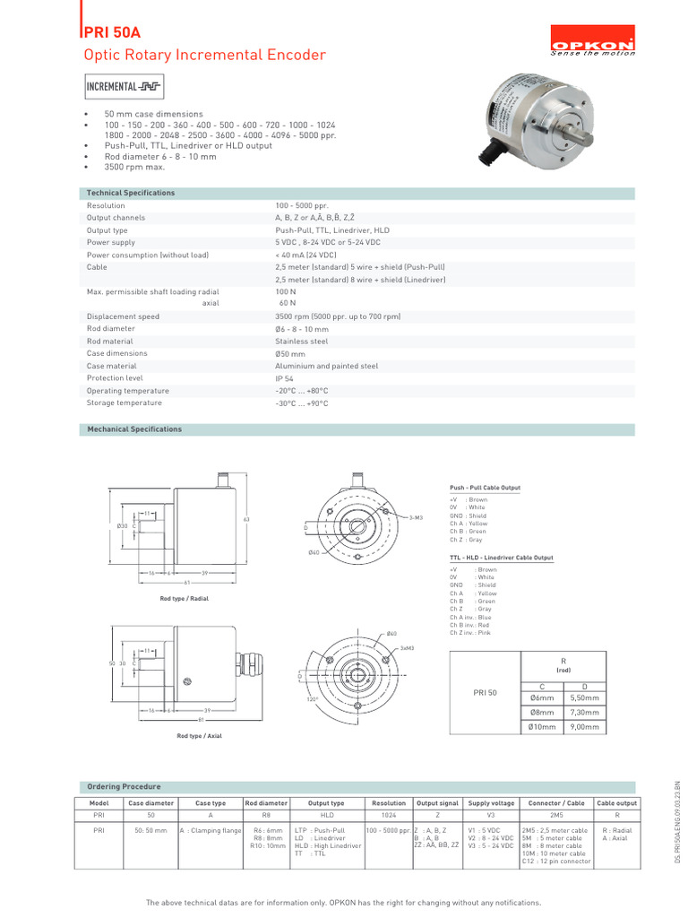 Datasheet 1273536 Opkon Incremental Rotary Encoder 1 Pcs Pri 50r6 HLD ...