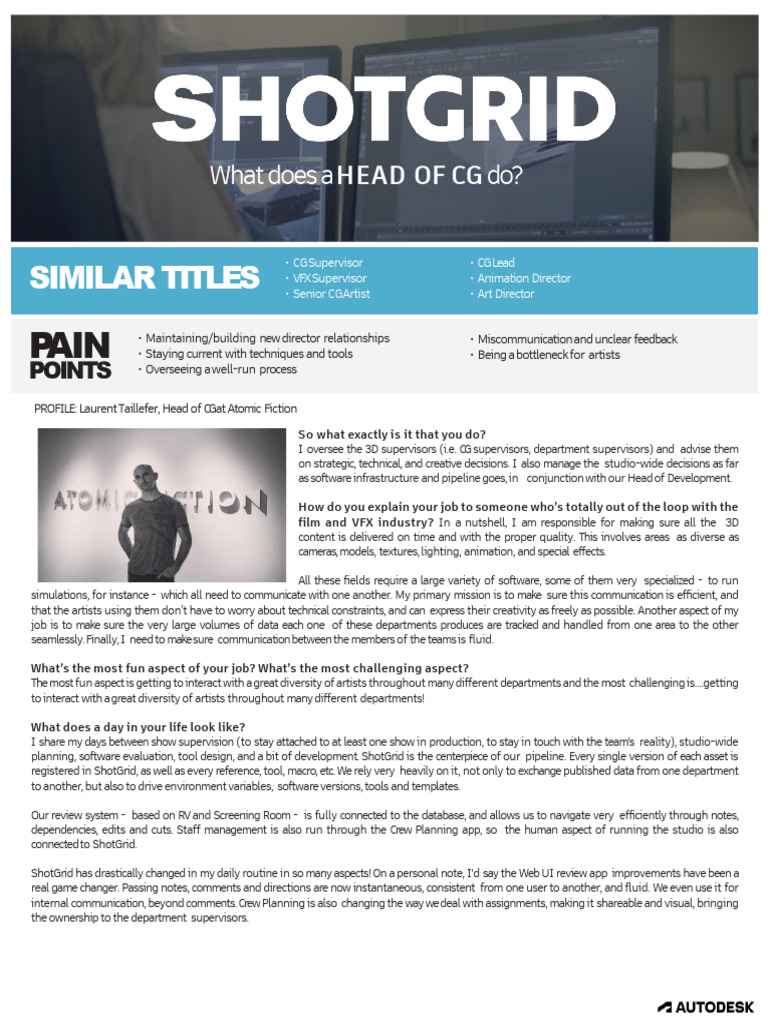 Shotgrid Persona One Sheet Head of CG en | PDF | 3 D Computer Graphics | Computing