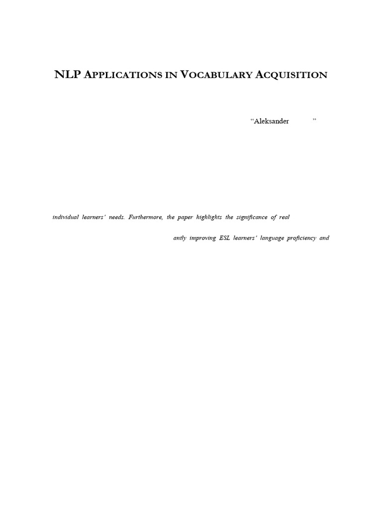 NLP Applications in Vocabulary Acquisition | PDF | Vocabulary ...