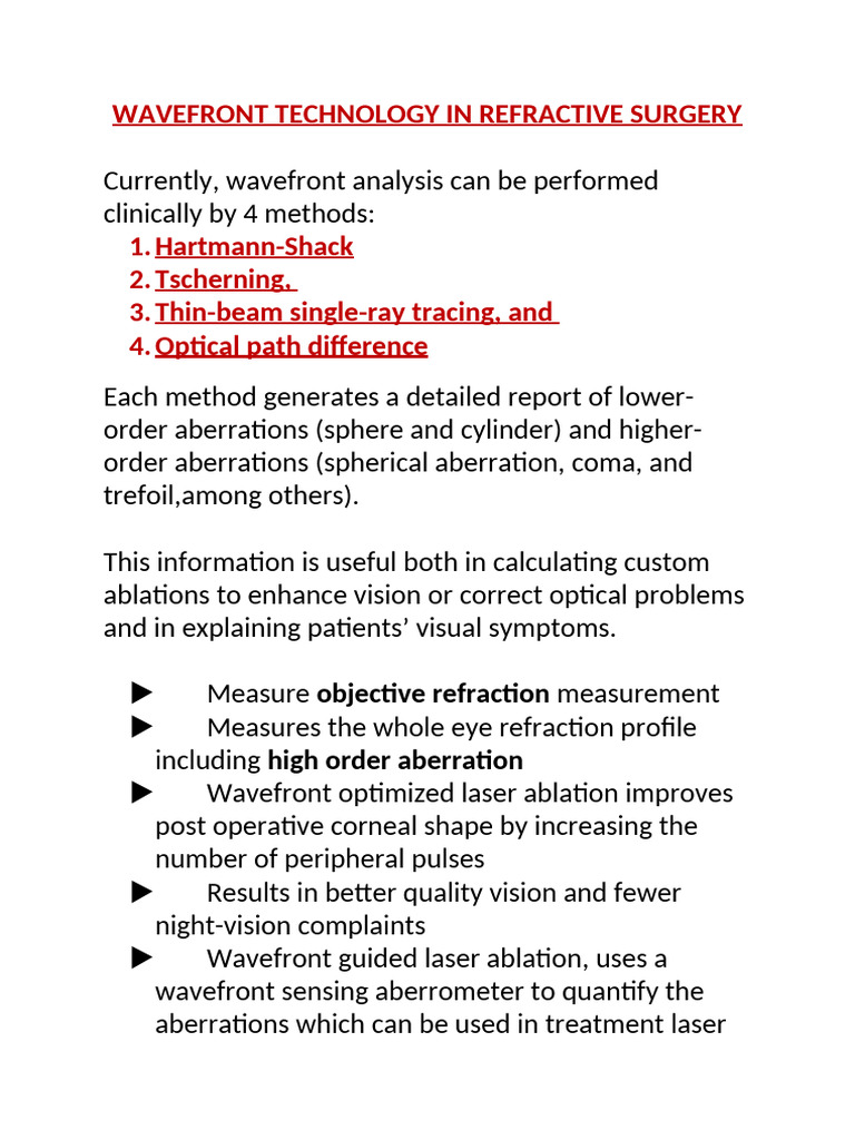 Wavefront Technology in Refractive Surgery | PDF