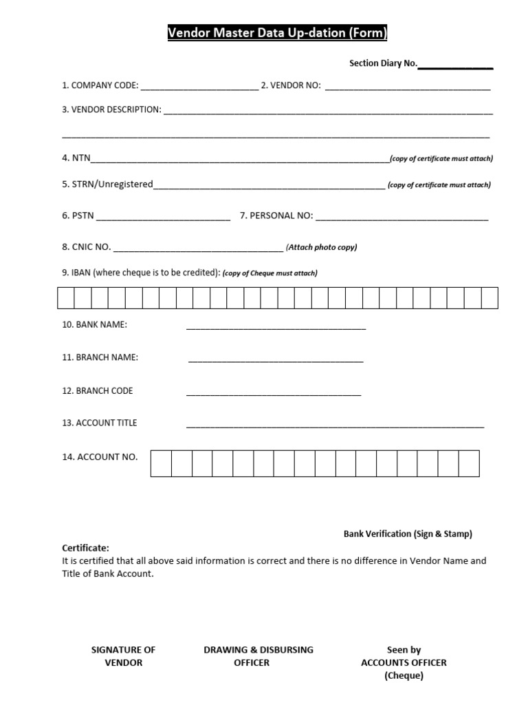 Vendor Form Iban Updation | PDF