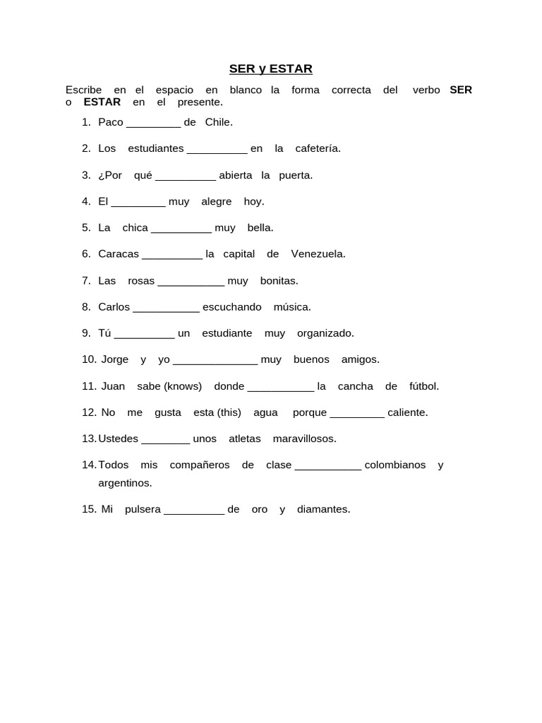 Practica SER y ESTAR en Presente | PDF | Estudios de idiomas extranjeros