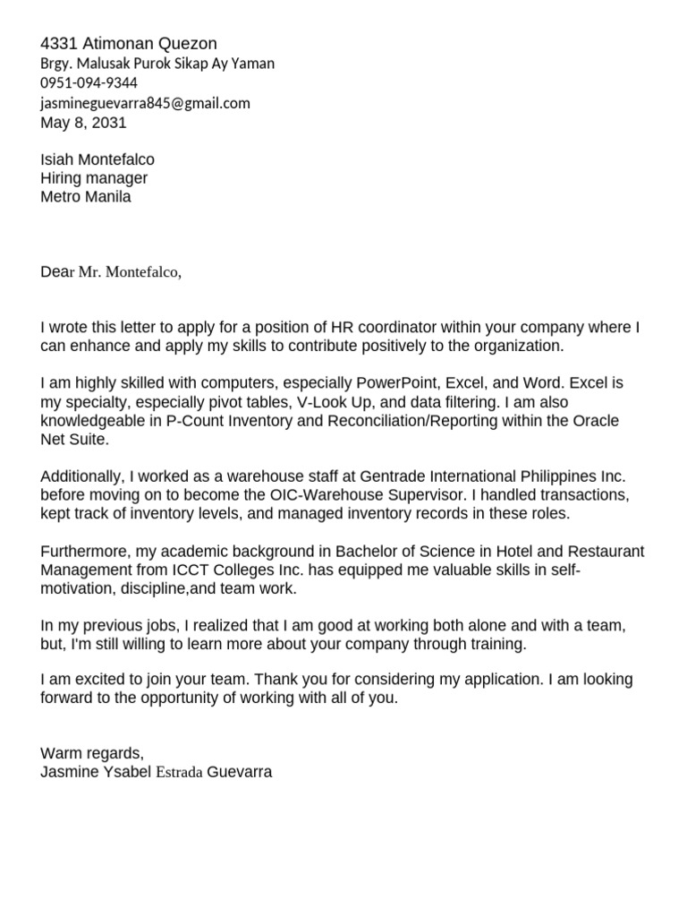 Belle-Application Letter | PDF | Career & Growth