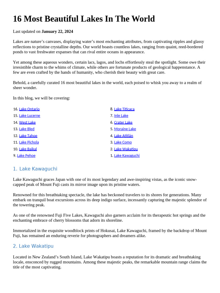Most Beautiful Lakes in The World | PDF | Lake | Landscape