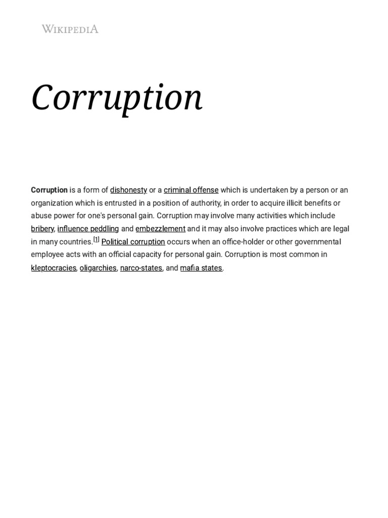 Corruption - Wikipedia | PDF | Corruption