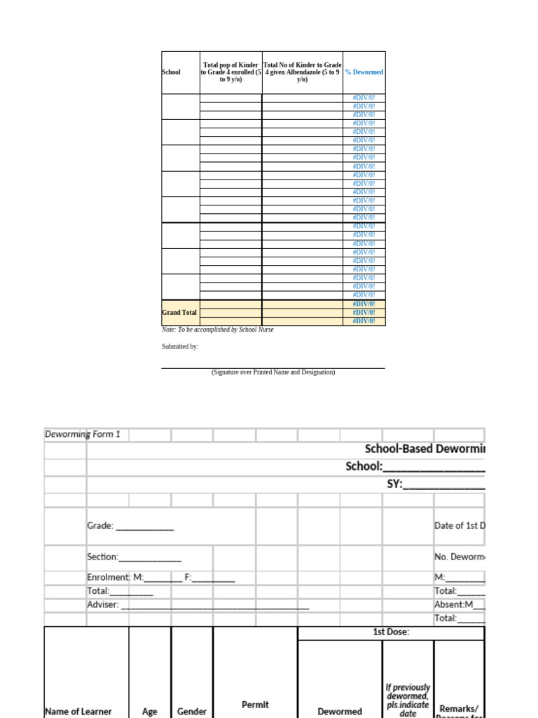 Deworming Reporting Form For Sdo | PDF | Drugs | Causes Of Death