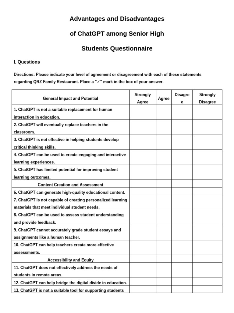 ChatGPT questionnare | PDF | Teachers | Questionnaire