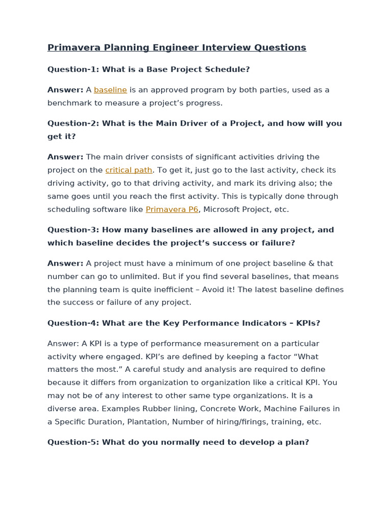 Planning Engineer Interview Questions 2 | PDF | Business | Project ...