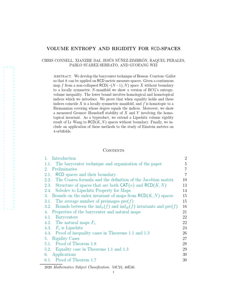Volume Entropy and Rigidity For - Spaces: Abstract | PDF | Manifold ...