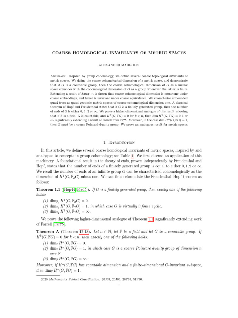 Coarse Homological Invariants of Metric Spaces: Abstract | PDF | Topology | Group (Mathematics)