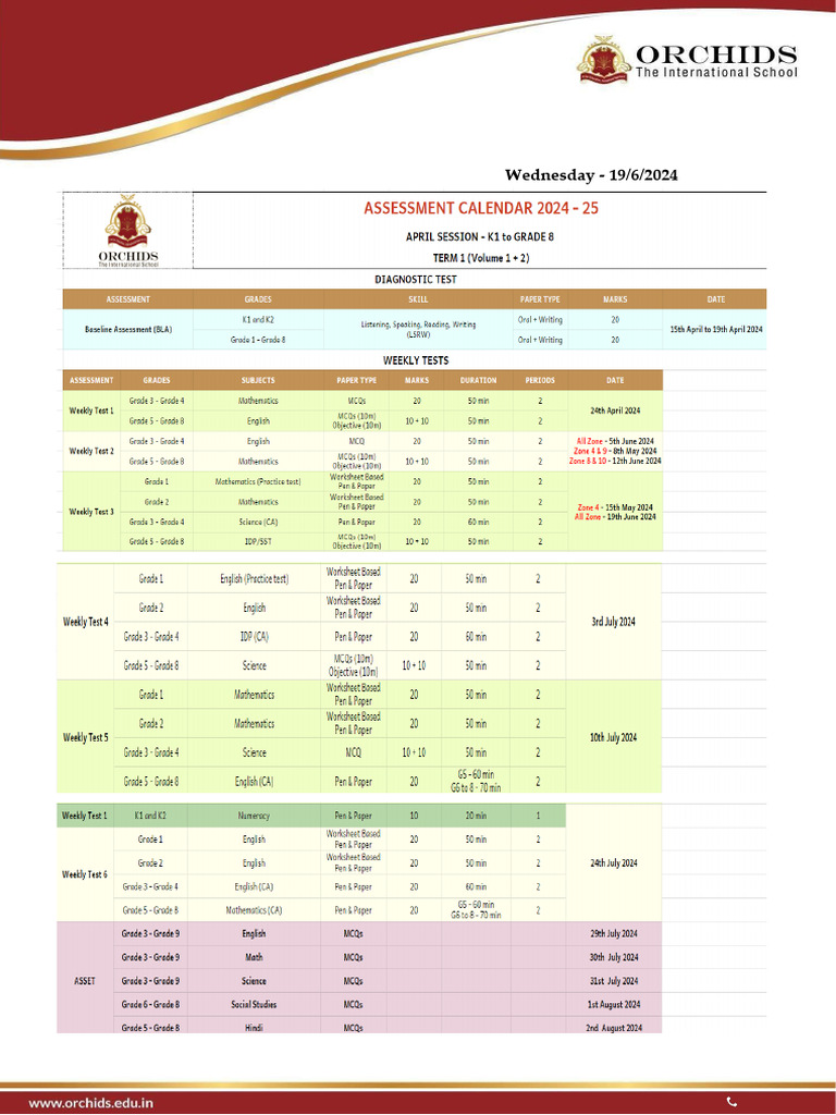 Assessment Calendar | PDF | Home & Garden