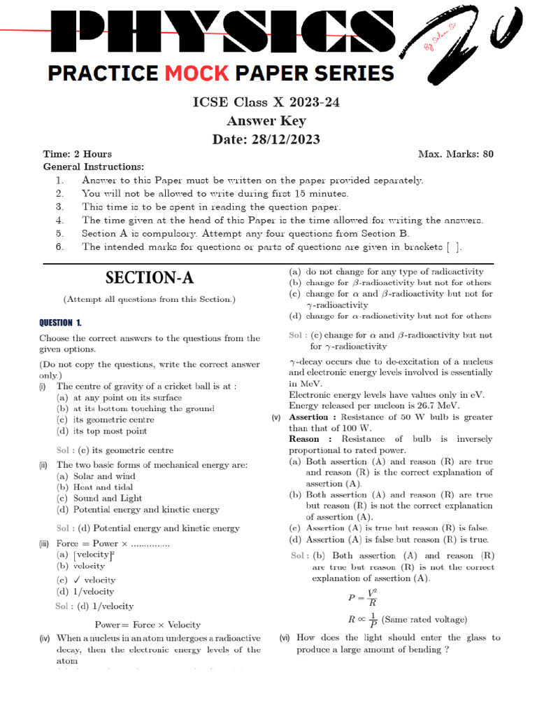 Physics 28 Dec - Answer Key | PDF