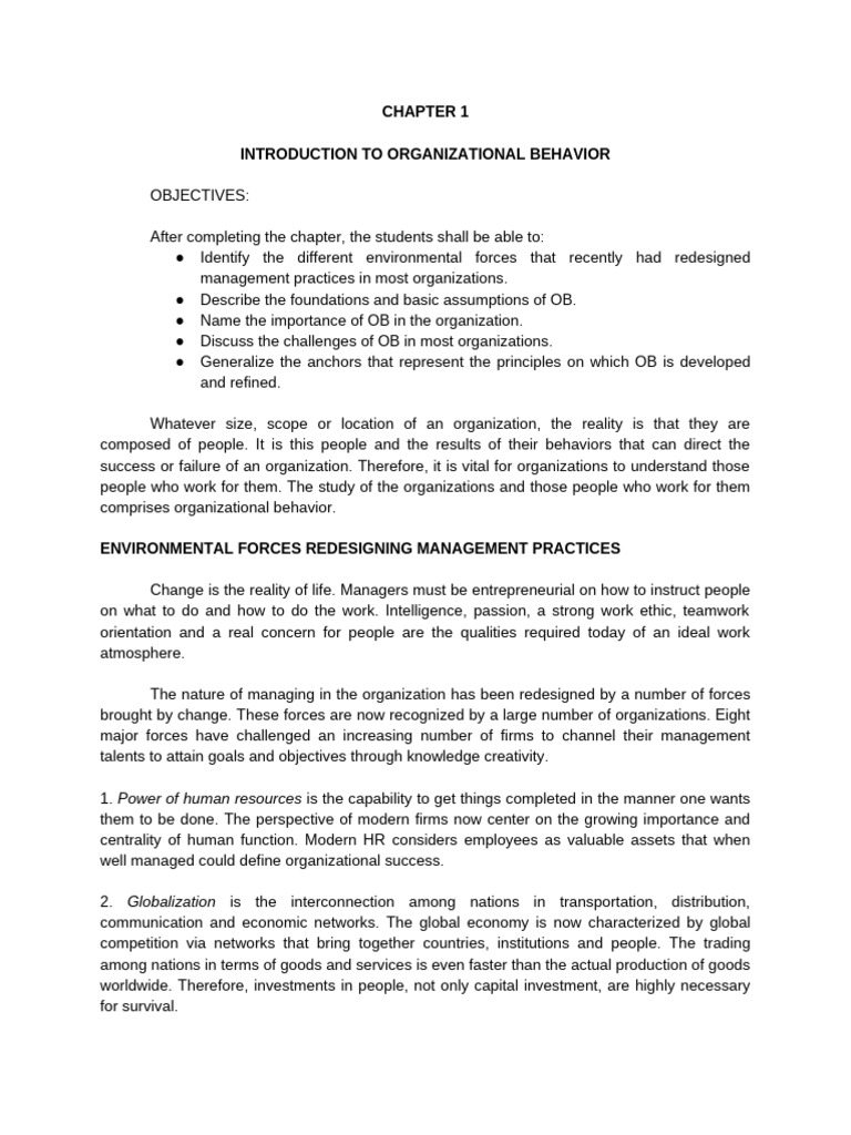 Hbo Chapter 1 | PDF | Organizational Behavior | Employment