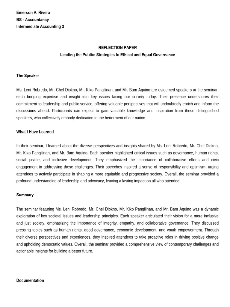 Emerson V.docx (Reflection-Leading The Public | PDF | Politics | Social ...