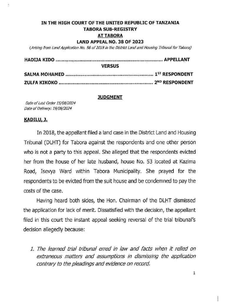 ST ND: (Arising From Land Application No. 56 of 2018 in The District Land and Housing Tribunal ...