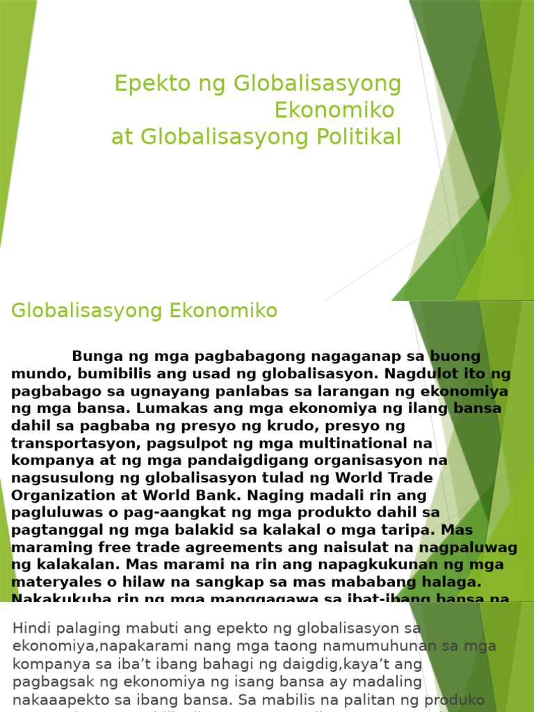 Epekto NG Globalisasyong Ekonomiko | PDF