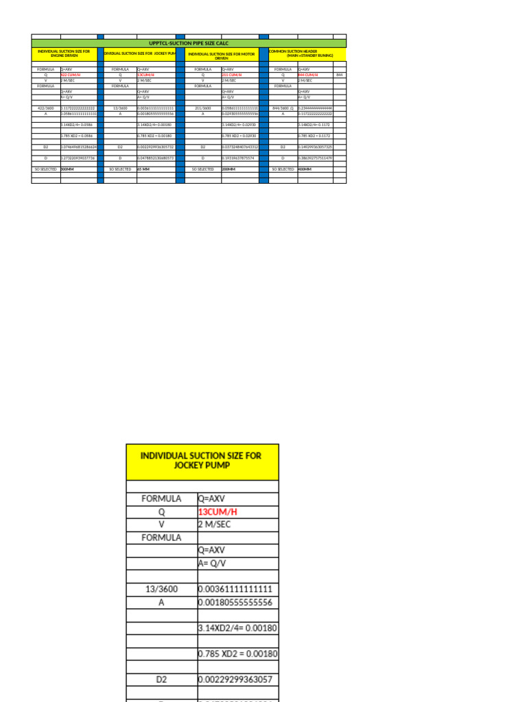 Suction Pipe Size Calculations | PDF | Chemical Equipment | Fluid Mechanics