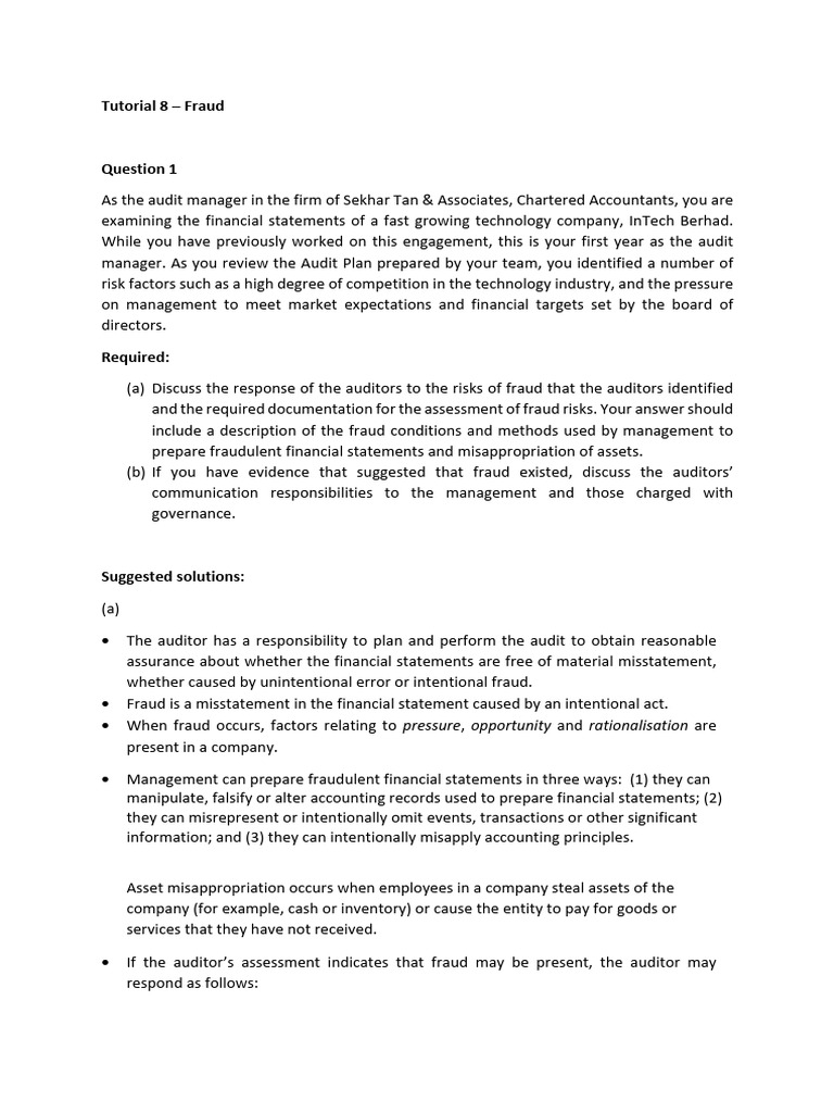 Tutorial 8 (A) | PDF | Audit | Risk