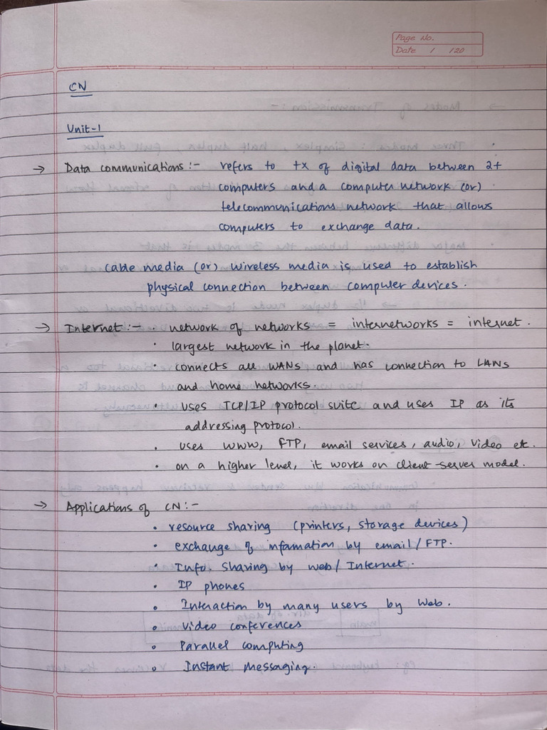 CN Unit 1 Short Notes | PDF