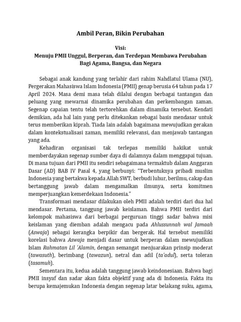 Visi dan Misi PMII dalam Perubahan | PDF