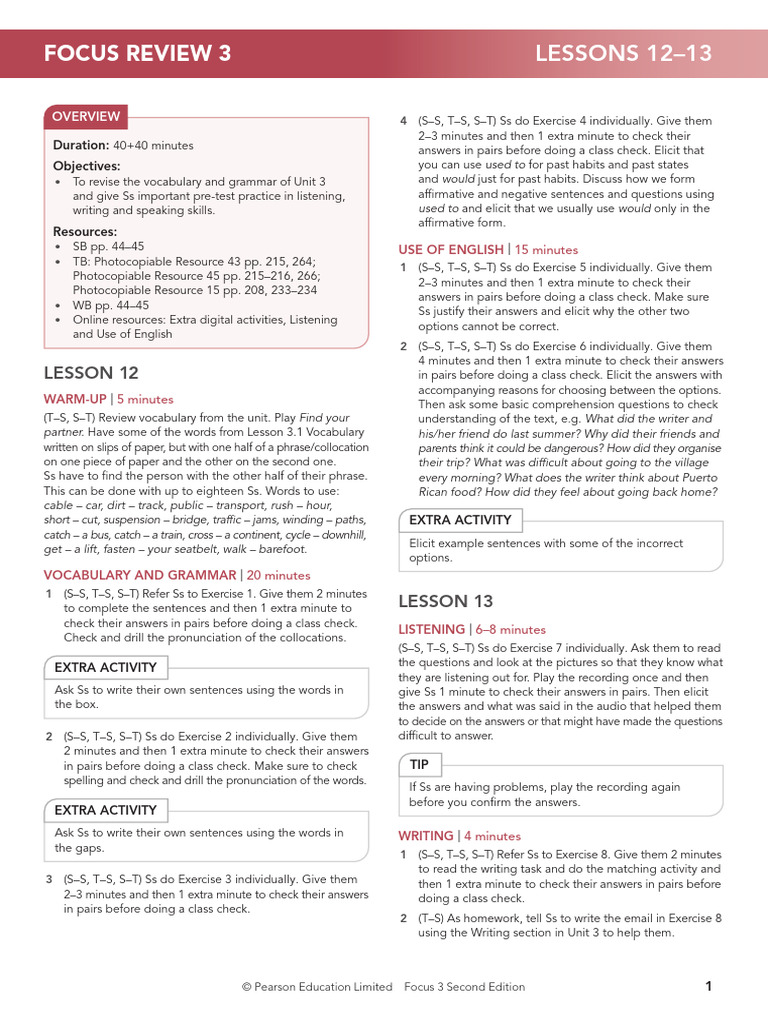 Focus3 2E LessonPlans U03 Lesson12 13 Review | PDF | Human ...