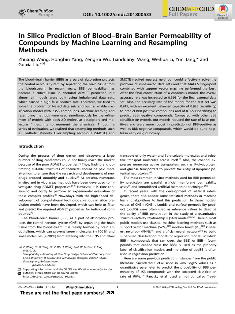 In Silico Prediction of Blood-Brain Barrier Permeability of Compounds ...