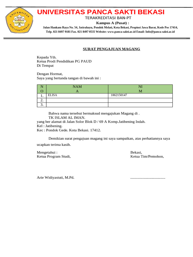 Master Surat Magang | PDF
