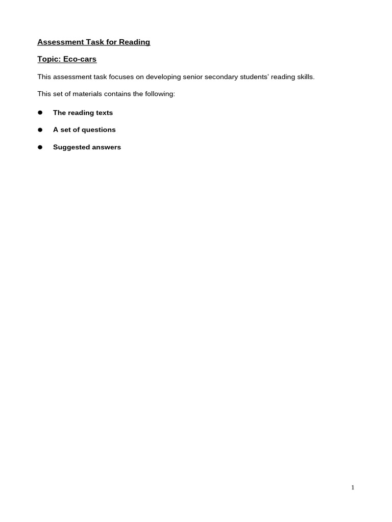 19 Assessment Task Reading Eco Cars | PDF | Car | Natural Environment