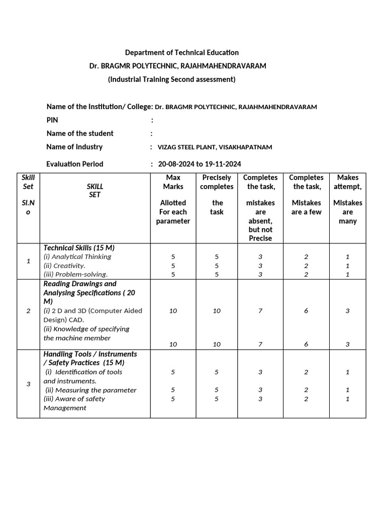 Industrial Training Assessment Report | PDF