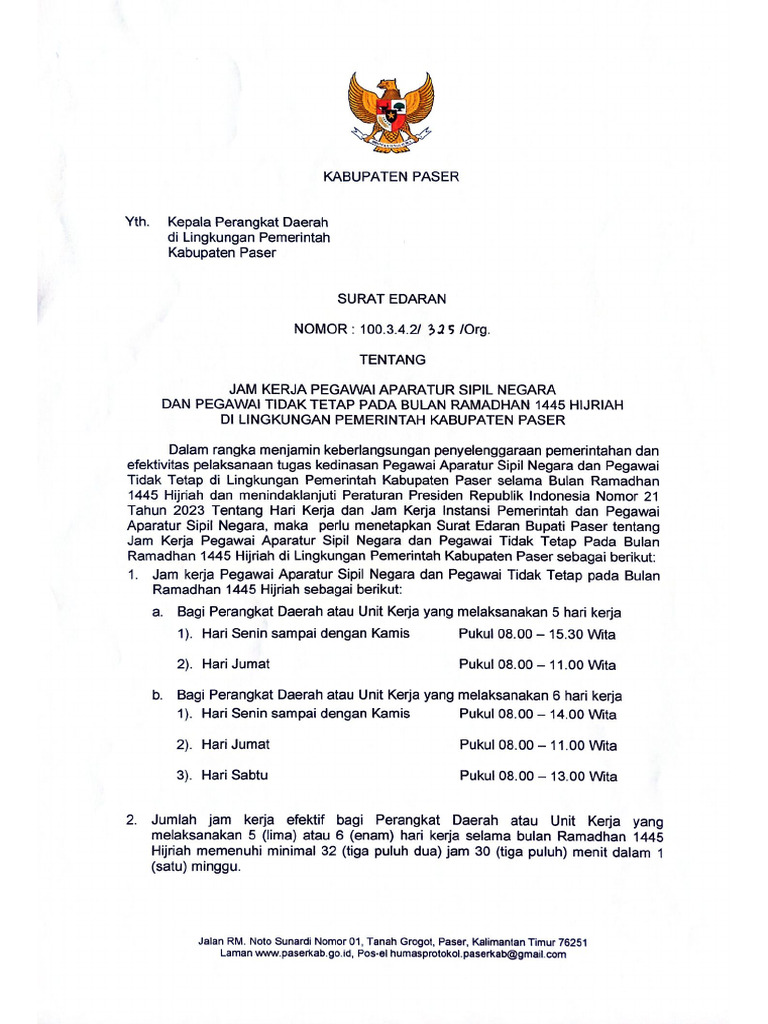 Se Jam Kerja Ramadhan 2024 | PDF