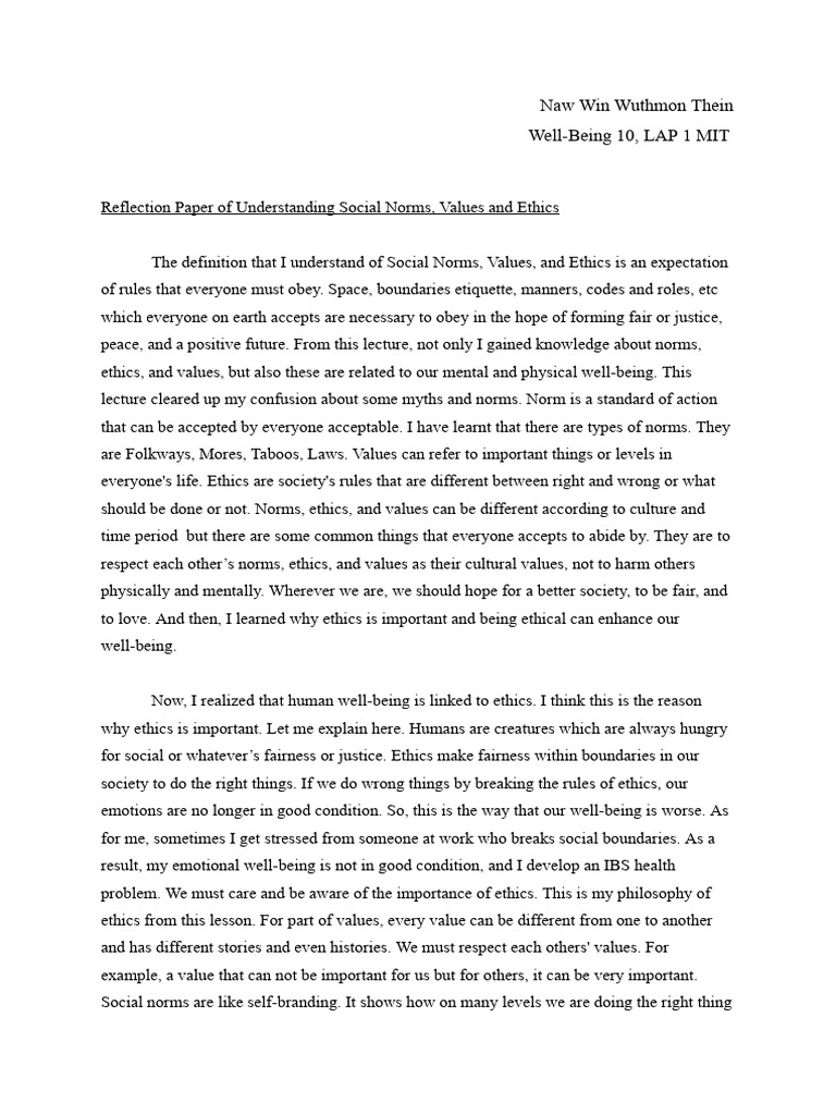 Understanding Social Norms, Values and Ethics | PDF | Well Being | Behavioural Sciences