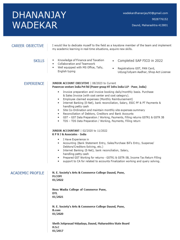 Dhananjay Wadekar CV | PDF | Taxes | Government Finances