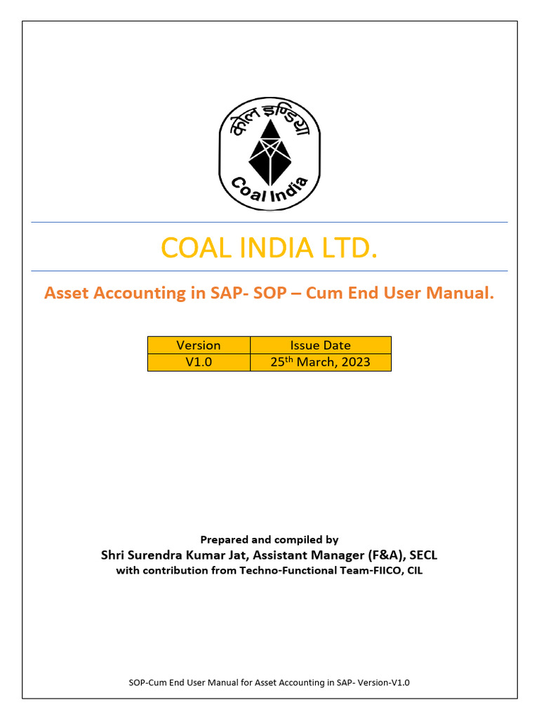 Coal India LTD Assets Accounting SOP V1.0 DT 25.03.2023 f2gdcf6 | PDF | Depreciation | Debits ...