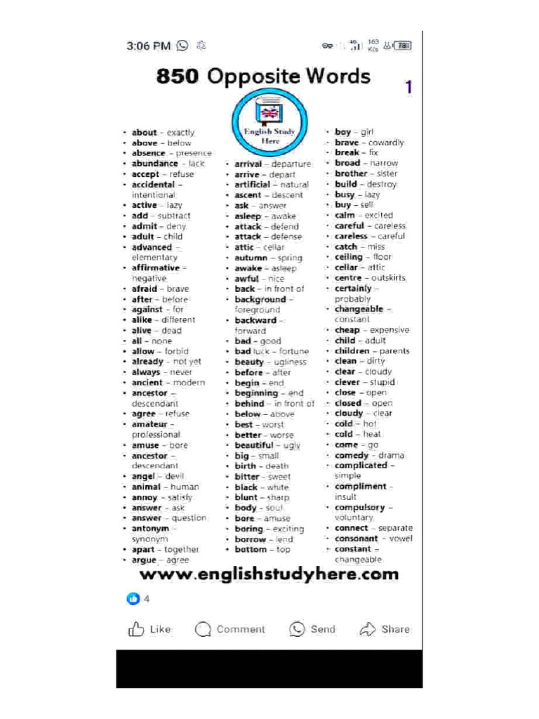 850 Opposite Words | PDF
