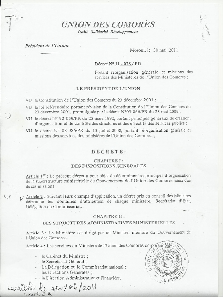 Decre Reorganisation Generale Et Mission Des Servisces | PDF