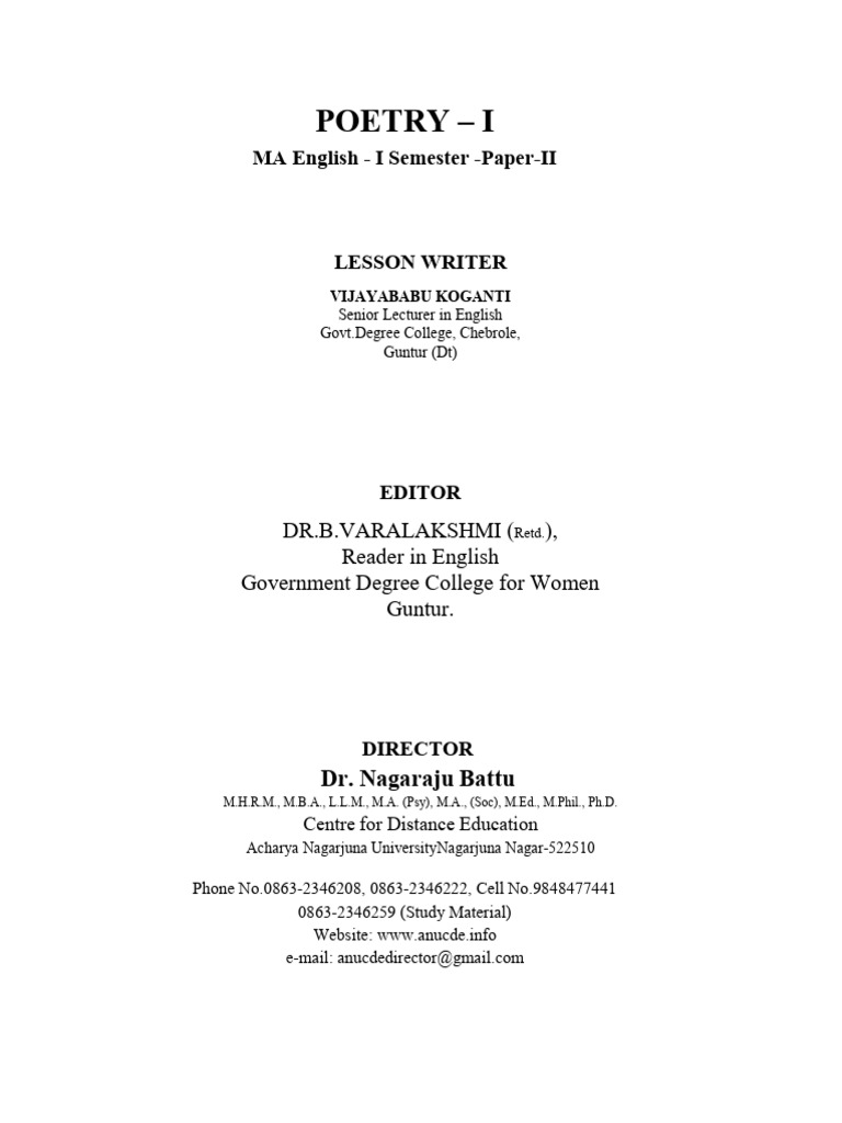 Poetry Notes | PDF | Poetry | The Canterbury Tales