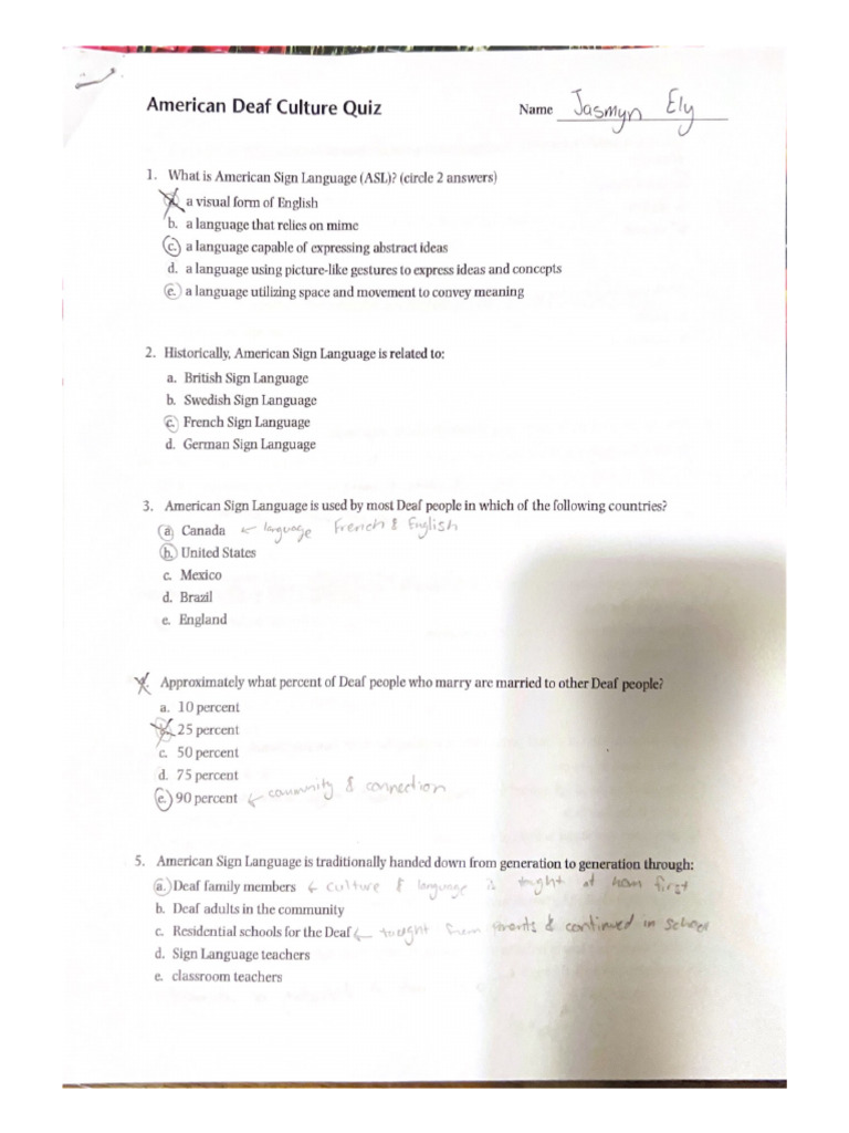 American Deaf Culture Quiz | PDF