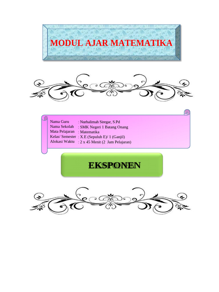 Modul Ajar Eksponen Matematika Kelas X | PDF | Sains & Matematika