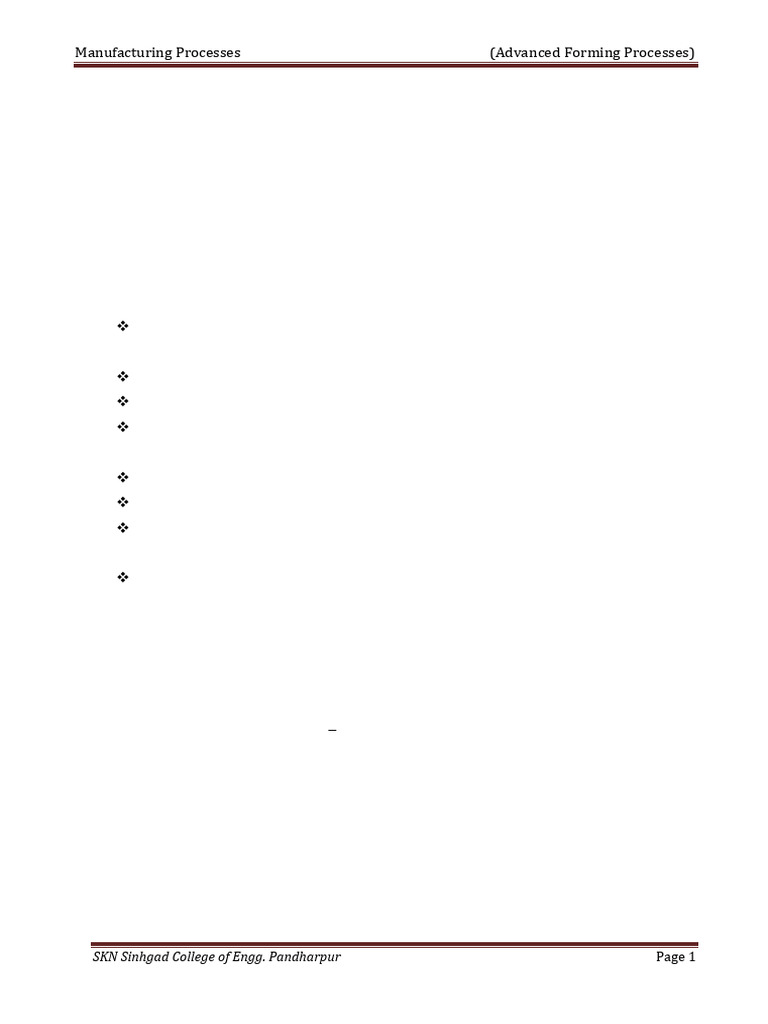 UNIT V - Advanced Forming Processes | PDF | Sheet Metal | Yield ...