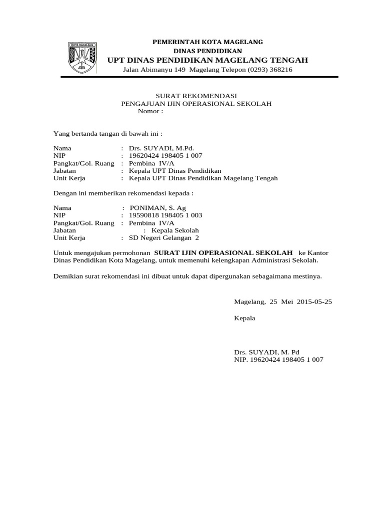 SURAT REKOMENDASI UPTD MAGELANG tENGAH | PDF