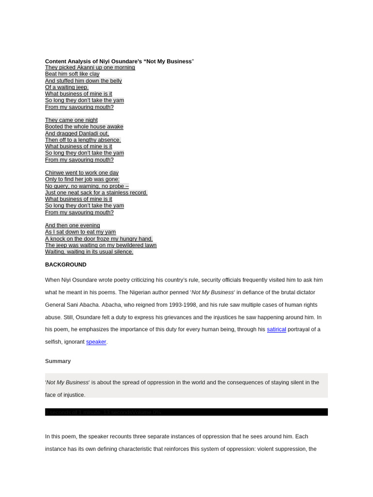 Content Analysis of Niyi Osundare | PDF | Poetry