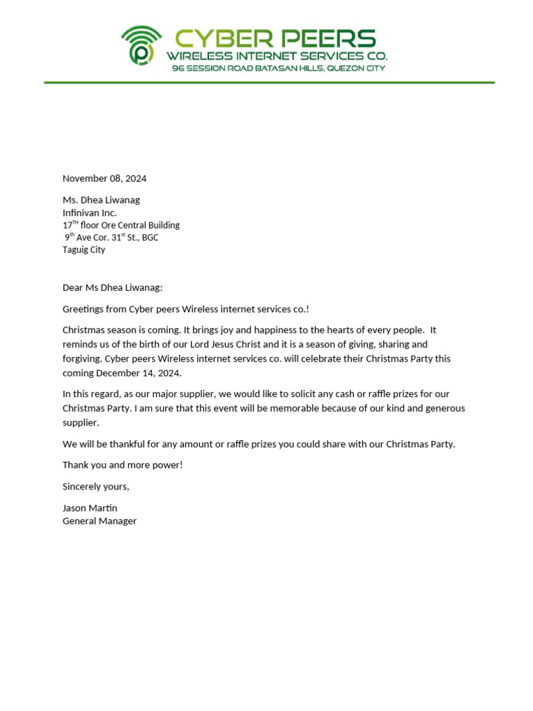 Solicitation Letter | PDF | Sports & Recreation | Games & Activities