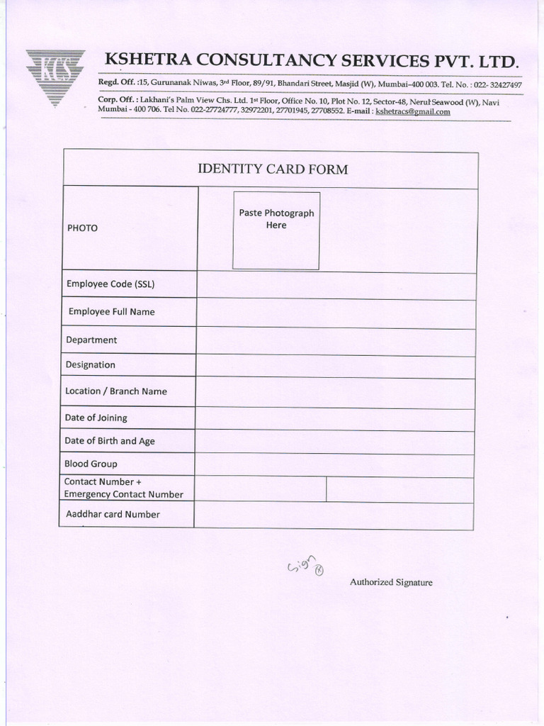 ID Card Form | PDF