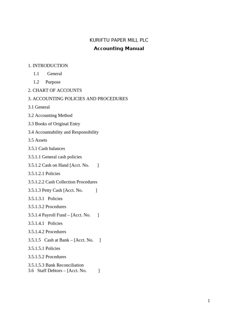 Kuriftu Paper Mill PLC Accounting Manuals | PDF | Payroll | Expense