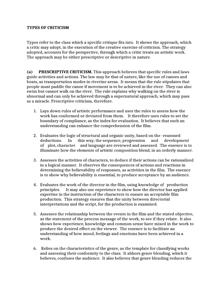 Types of Criticism | PDF | Experience | Reason